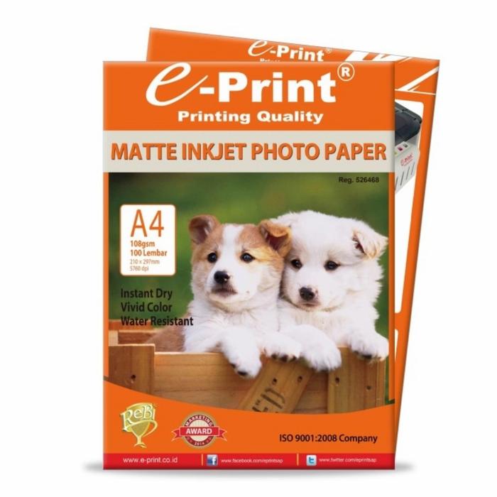 Jual Kertas inkjet paper E-print matte 108 GSM A4 isi 100 lembar - Kota ...