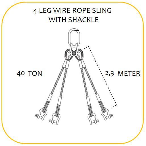 Jual 4 LEG WIRE ROPE SLING + SHACKLE. CAP 40 TON 2,3 M ( SELING 4 KAKI ...