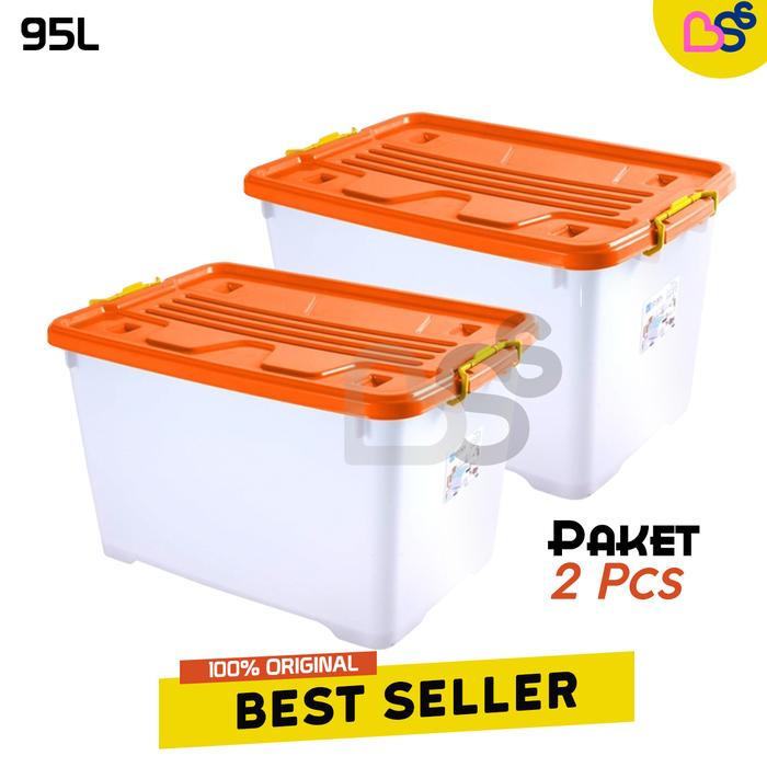 Jual [HEMAT] 2 CONTAINER BOX PLASTIK 95 LITER DENGAN RODA / KONTAINER ...