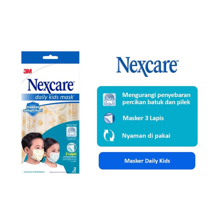 Jual Nexcare 3M Masker Anak 3 lapis Earloop 3 ply Mask 3 Pcs Kids Daily ...