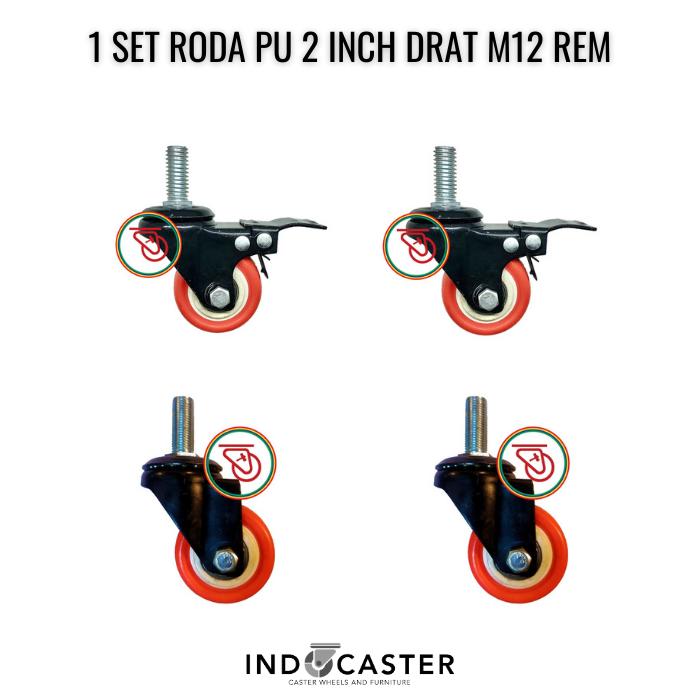 Jual Roda Troli PU 2 Inch Drat Rem & Hidup ( 4 pcs ) Kapasitas 50 Kg ...