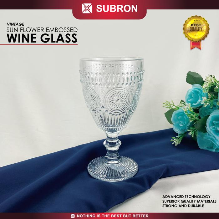 Jual SUBRON Wine Glass Vintage 300ml Gelas Kaca Tebal Motif Sunflower ...