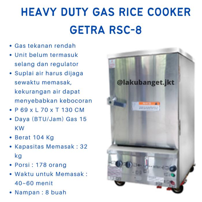 Jual Heavy Duty Gas Rice Cooker GETRA RSC-8 / Ricecooker GETRA RSC8 ...