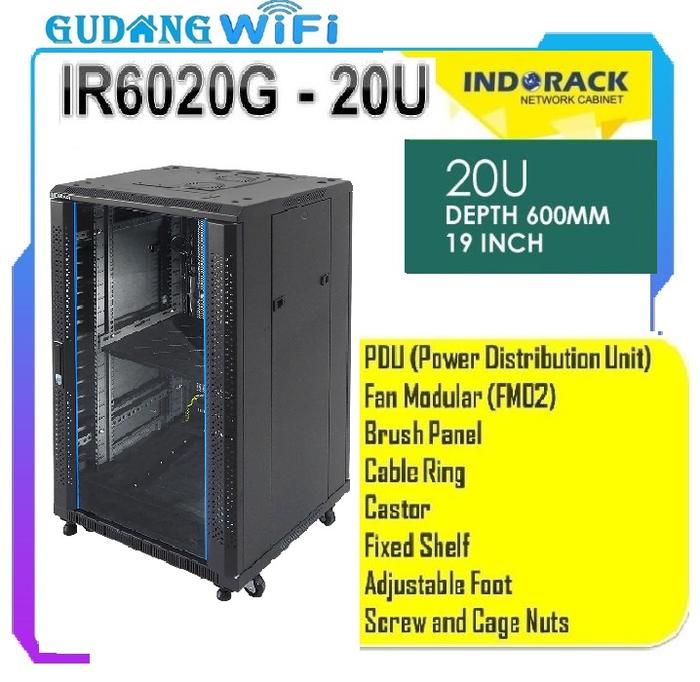Jual Rack Server 19" 20U IR6020G Depth 600mm Indorack Close Rack Glass ...
