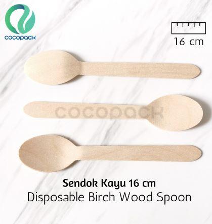 Jual Sendok Kayu 16cm(disposable wooden spoon) birch wood cutlery (100 ...