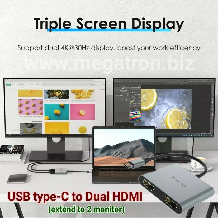Jual Triple Monitor Display - USB type-C to 2 Extended HDMI Monitor ...