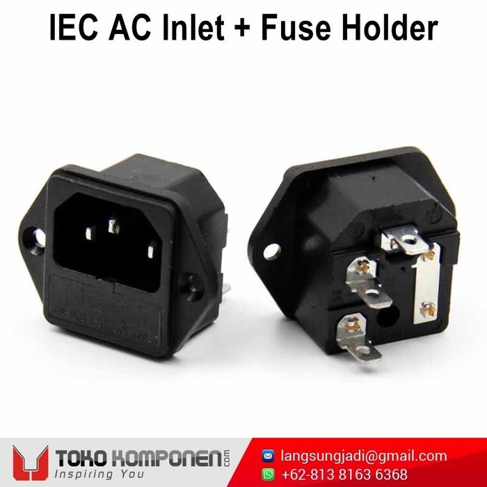 Jual IEC AC inlet + fuse holder, chassis-mount in-let power plug - Non ...