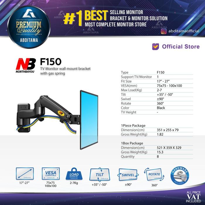 Jual Bracket TV LED Monitor 17"-27" North Bayou NB F150 nbf150 Wall ...