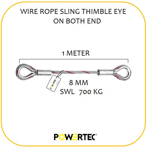 Jual WIRE ROPE SLING THIMBLE EYE ON BOTH END 8 MM X 1 M X 700 KG - Kota ...