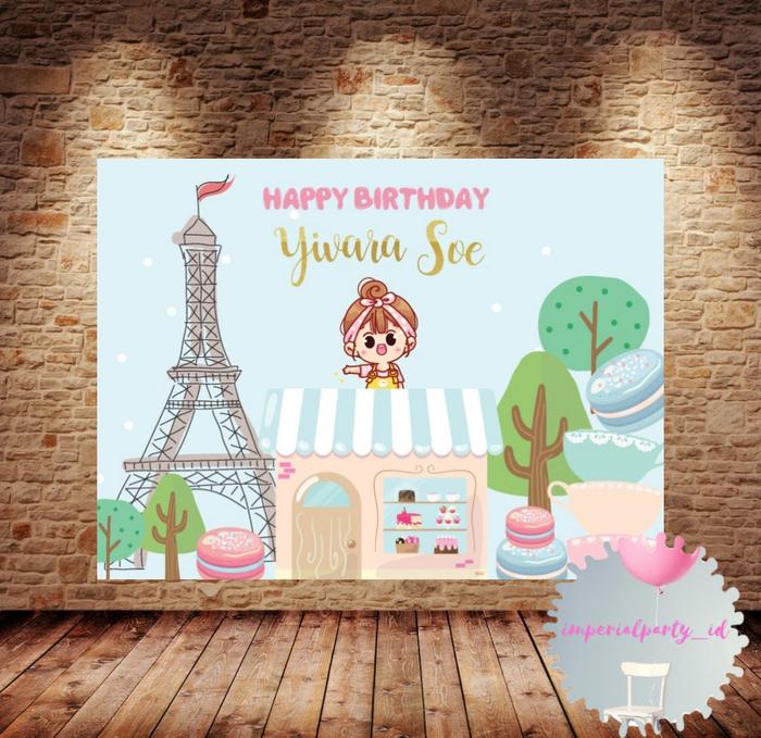 Jual Custom Backdrop Banner Spanduk Happy Birthday Girl Paris Bakery ...