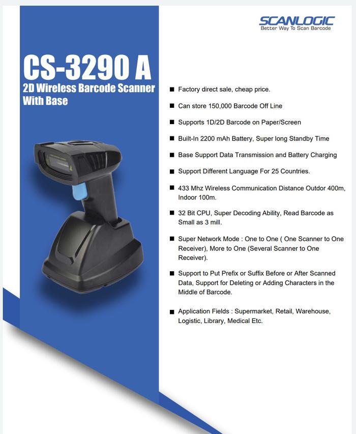 Jual SCANLOGIC CS-3290A 2D WIRELESS BARCODE SCANNER WITH BASE - Jakarta ...