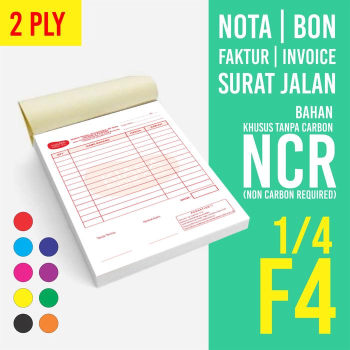 Jual CETAK BUKU NOTA BON 1/4 F4 2PLY CUSTOM - 2 Warna Tinta, Standar ...