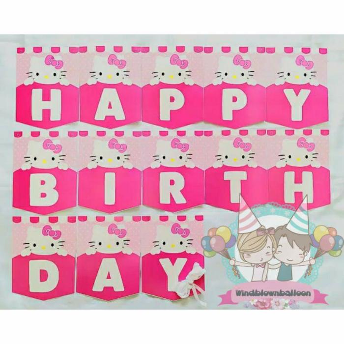Jual Windblown Banner Flag Happy Birthday Hello Kitty Theme/HBD Anak ...