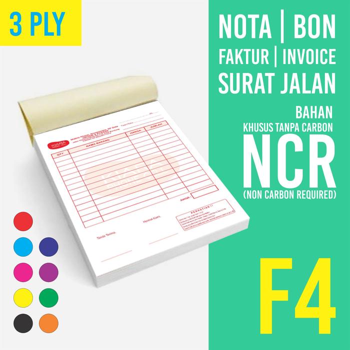 Jual CETAK BUKU NOTA BON F4 3PLY CUSTOM - 2 Warna Tinta, Standar Polos ...