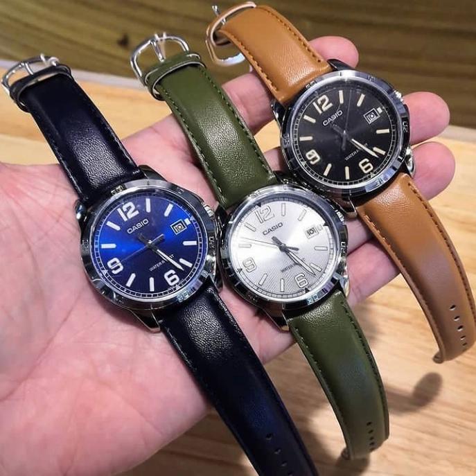 Jual Jam Tangan Pria Strap Kulit Casio Original MTP-V004L-7A Date On ...