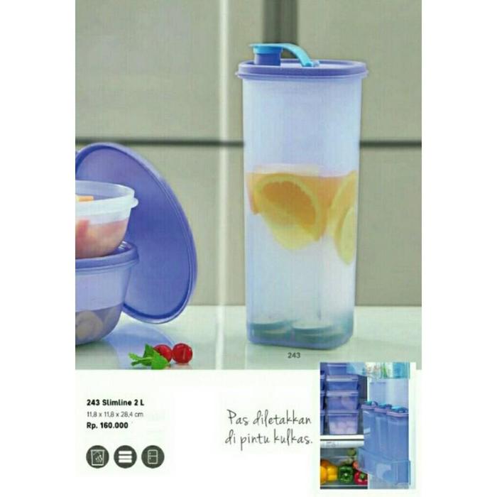 Jual tupperware slim line 2 liter ungu tutup biru - wadah air infuse ...