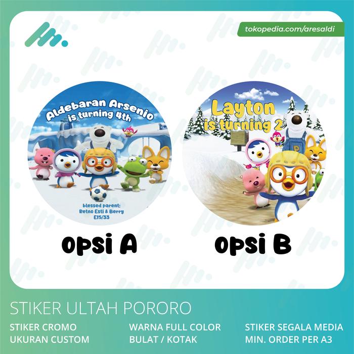 Jual label stike PORORO Ulang Tahun Anak -sticker ULTAH bisa custom ...