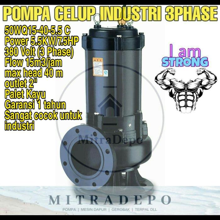 Jual 50WQ15-40-5,5C 3phase 5,5KW 7,5HP (2") Pompa Limbah/air kotor/empang - Jakarta Barat ...