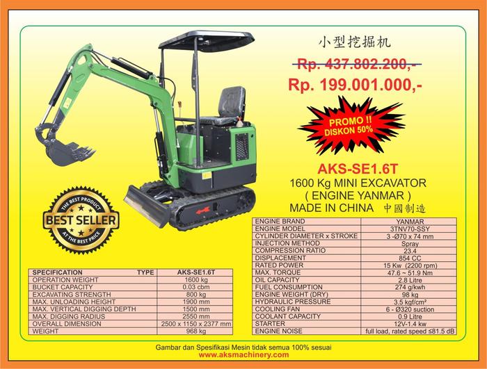 Jual Alat Berat Mini Excavator Konstruksi Backhoe Beko 1,6 Ton 15 Kw ...