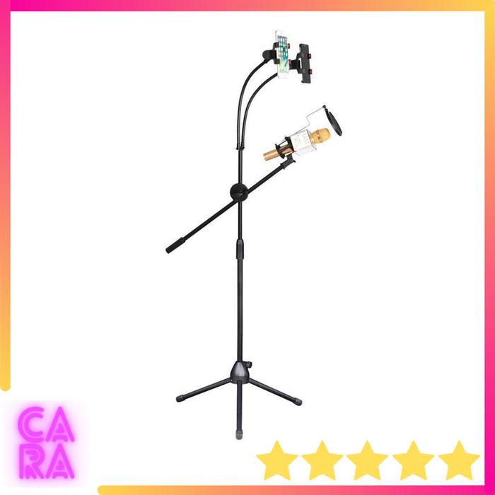 Jual Stand Mic Berdiri Tiang Tripod Microphone 2 Phone Holder NB-03 ...