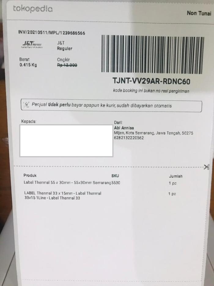 Jual LABEL RESI TOKOPEDIA - LABEL THERMAL 100 X 150 - LABEL A6 - LABEL ...