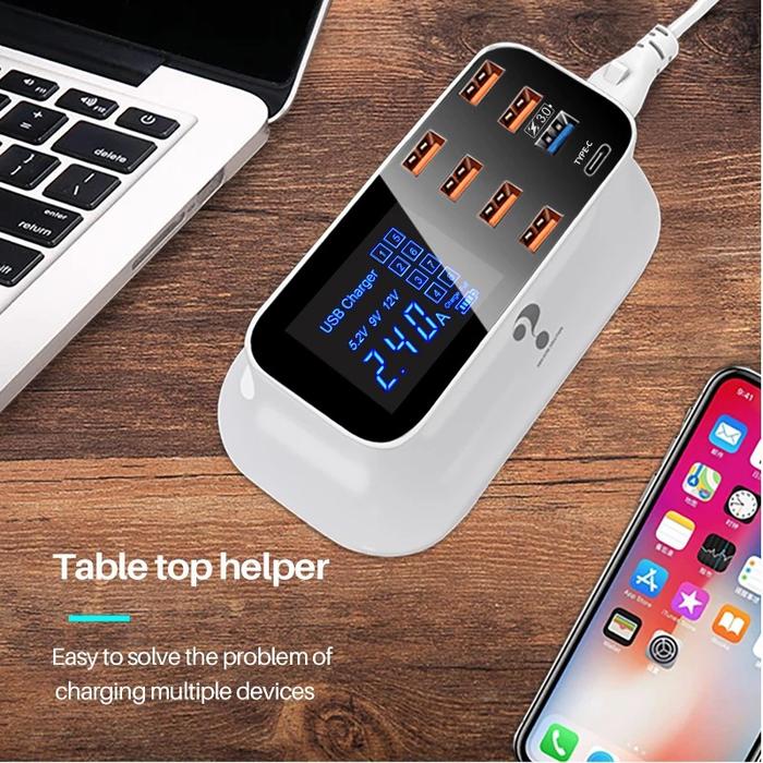 Jual USB fast smart charger dock station led display multiport type C ...