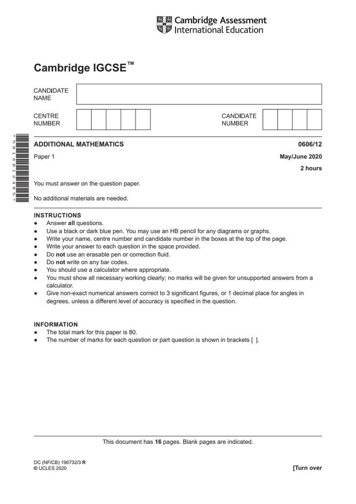 Jual IGCSE Add Math 0606 2016-2020 May/June past papers and mark schemes - Jakarta Barat ...