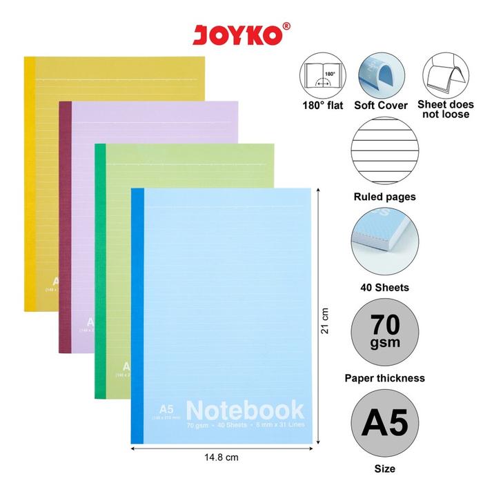 Jual Buku Tulis Catatan Bergaris Ruled Notebook Joyko NB-704 A5 40 ...