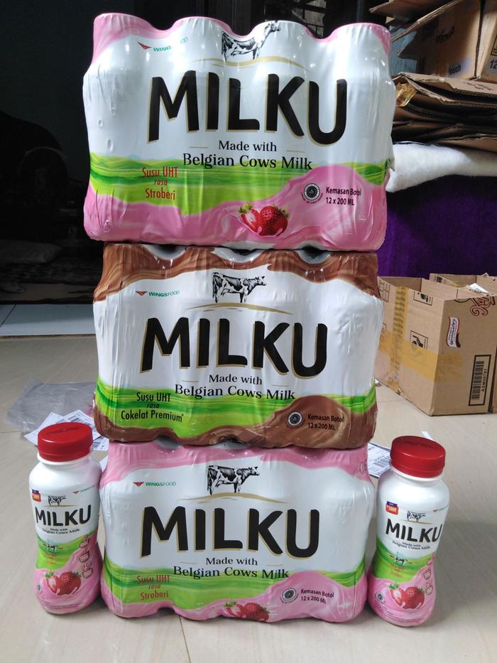 Jual MILKU SUSU STRAWBERRY/STROBERI UHT 200ML DUS ISI 12 BOTOL ...