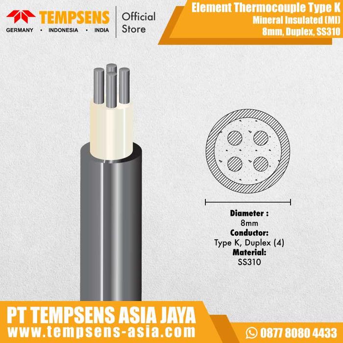 Jual 8mm SS310 Element Thermocouple Type K (MI) Duplex Tempsens ...