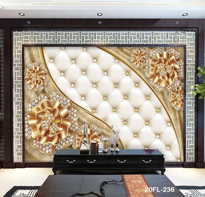 Jual Wallpaper Custom Mural Photowall Background Motif Floral Gold 3D ...
