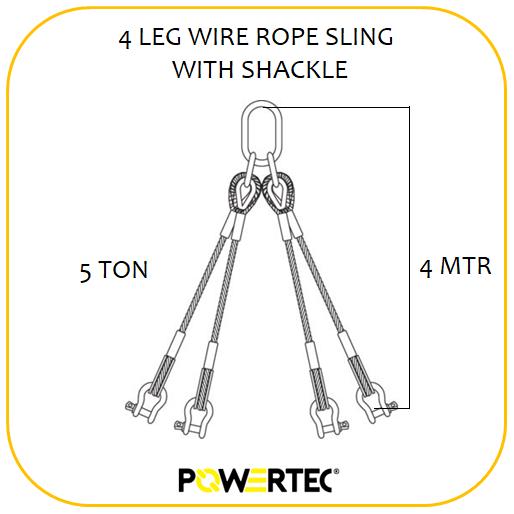 Jual 4 LEG WIRE ROPE SLING + SHACKLE CAP 5 TON 4 M ( SELING 4 KAKI ...