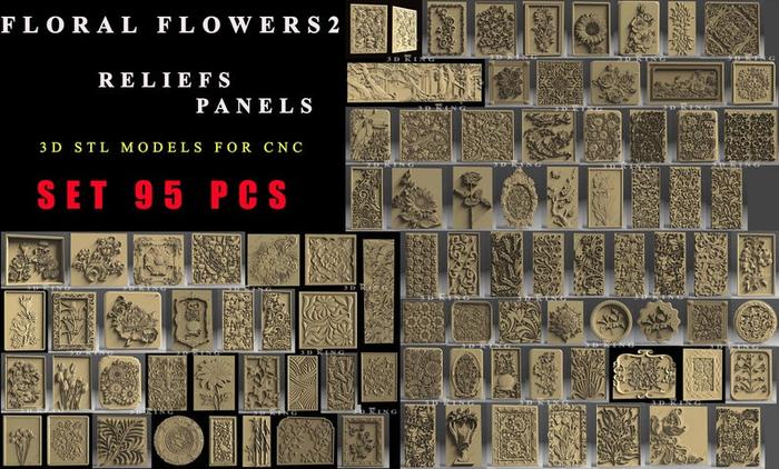 Jual 95 Pcs 3D Model STL Bunga Daun Panel Pola Relief untuk CNC Router ...