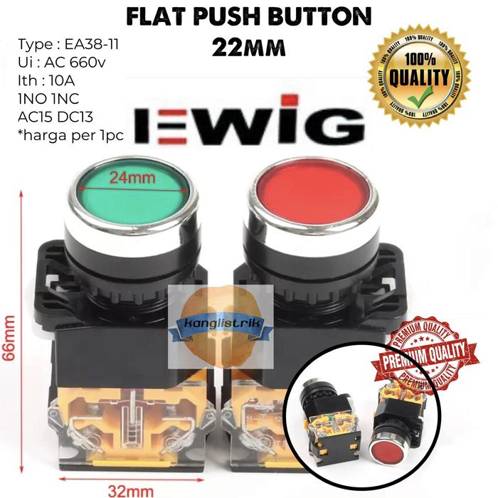 Jual PUSH BUTTON ON OFF 22mm FLAT BUTTON SWITCH 10A 660V TYPE EA38-11 ...