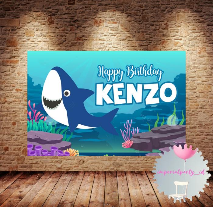 Jual Custom Backdrop Banner Spanduk Happy Birthday Fish Shark Ikan Hiu ...