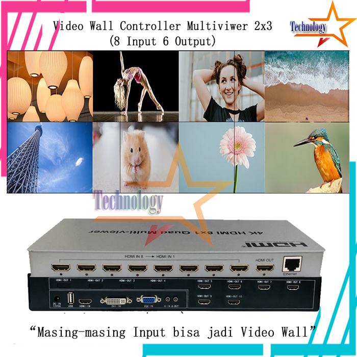 Jual Video Wall Controller 2x3 3x2 Multiviewer (8 Input 6 Output) 1080P ...