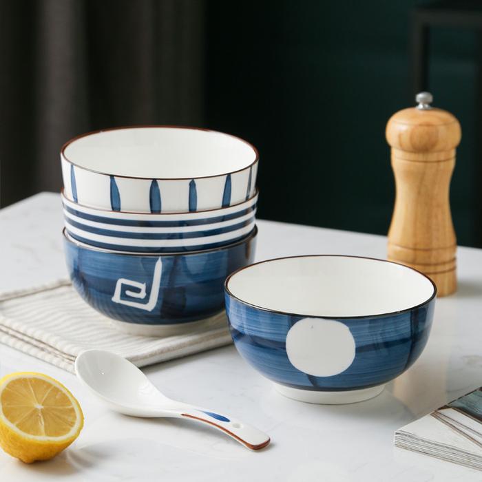 Jual Meiji blue Rice bowl keramik bentuk bulat japanese style - blossom ...