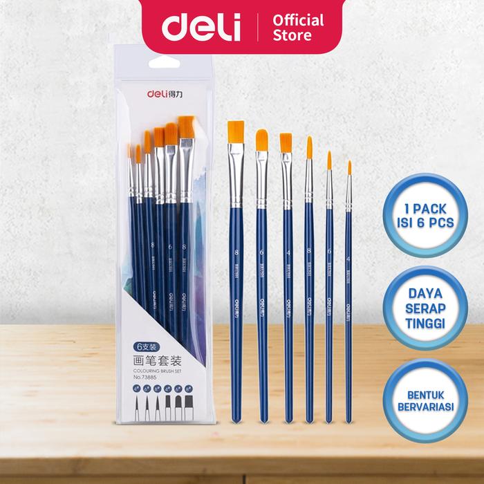 Jual Deli set kuas warna biru (6 pcs / pack) kombinasi bentuk kuas ...