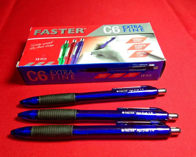 Jual Faster Ballpoint Retractable C6 Hitam / Biru ( 1 Pack - 12 Pcs ...
