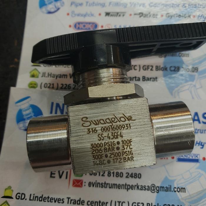 Jual Ball valve 1/4" FNPT x 1/4"FNPT SS316 SWAGELOK 3000 Psi SS-43GF4 ...