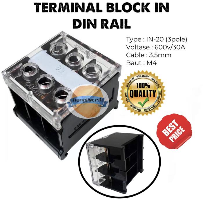 Jual TERMINAL BLOCK DIN RAIL 3 POLE PIN 30A TYPE IN-20 - Jakarta Barat ...