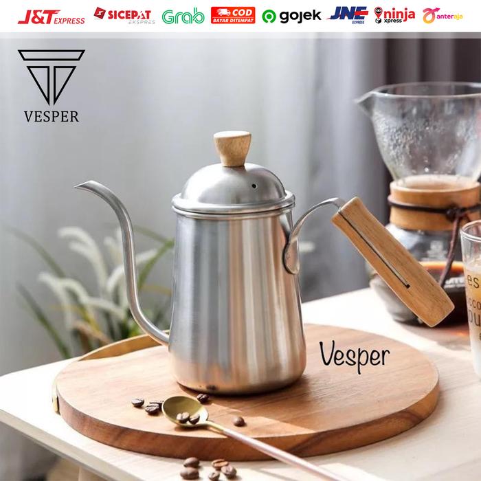 Promo Gooseneck wooden handle / teko leher angsa stainless kayu / teko ...
