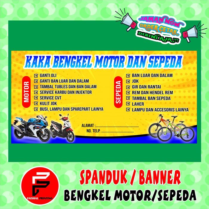 Jual Spanduk / Banner Bengkel Motor dan Sepeda Ukuran 2 x 1 m - Kab ...