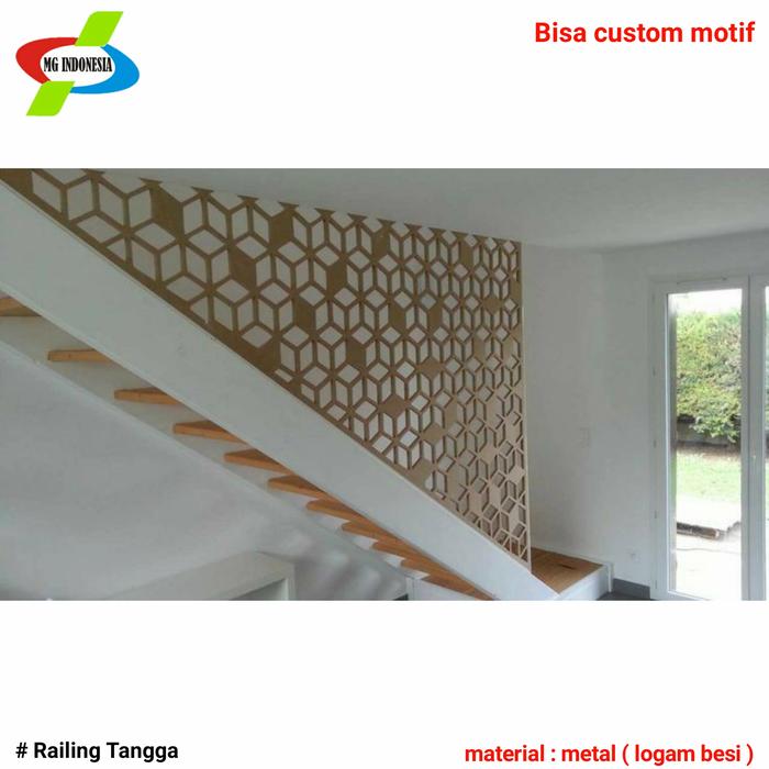 Jual railing tangga minimalis unik laser cutting motif kotak - Kab ...