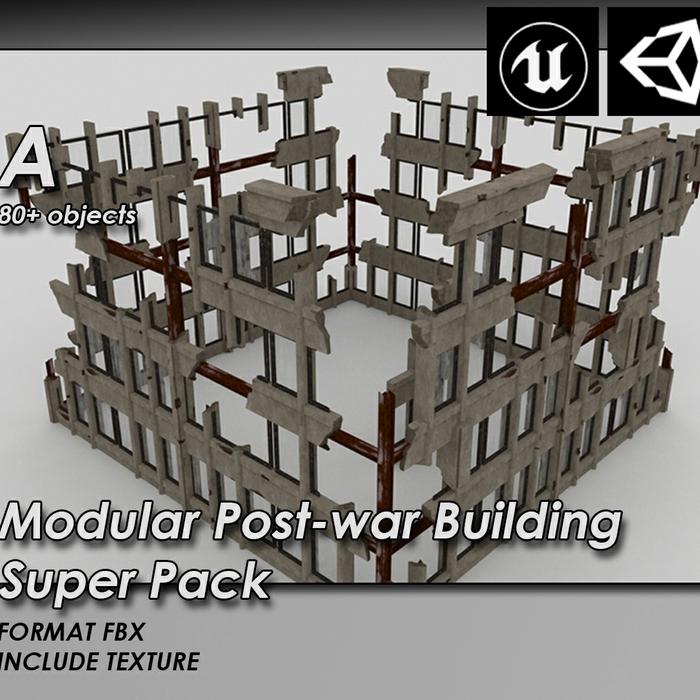 Jual 3D Game Asset Modular Post-war Building Super Pack Unreal dan ...