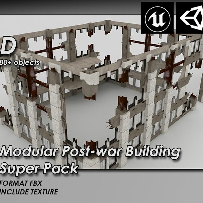Jual 3D Game Asset Modular Post-war Building Super Pack Unreal dan ...