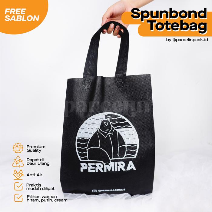 Jual [FREE SABLON] TOTEBAG SPUNBOND / PACKAGING SPUNBOND / GOODIE BAG TAS - Hitam, 25x35x8 cm ...