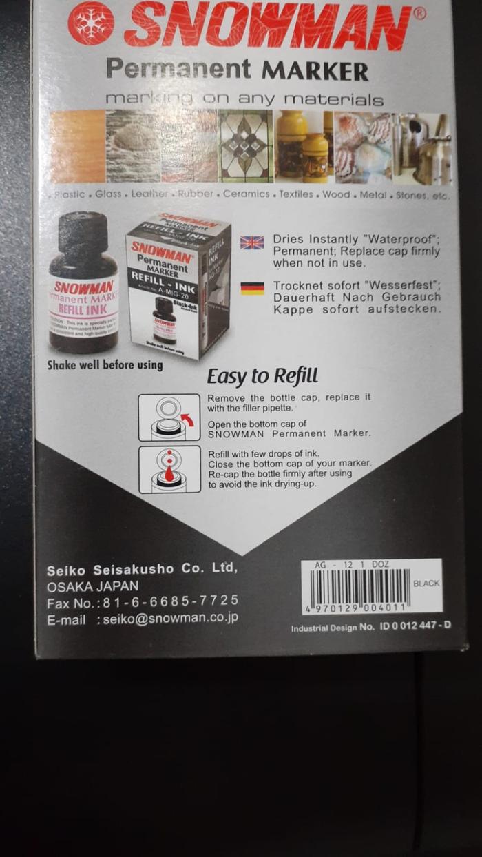 Jual Snowman Spidol Permanent Marker Ag 12 (isi 12) - Hitam Atau Biru ...