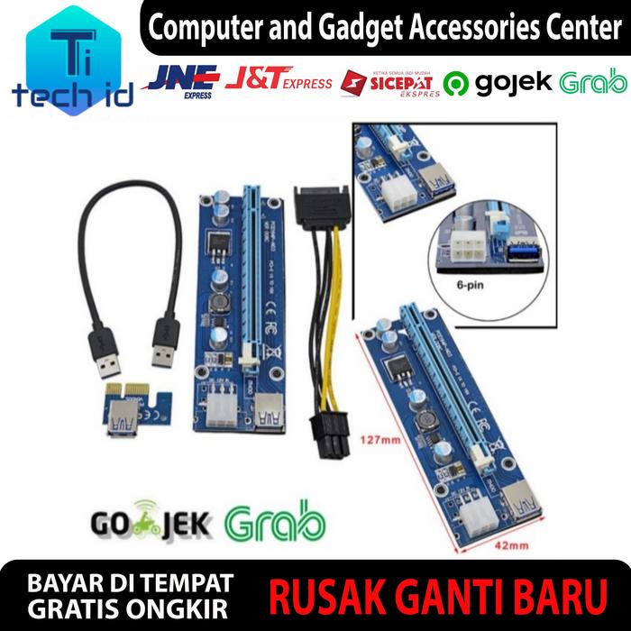 Jual PCI E Riser 1x to 16x Card 6 Pin - USB 3.0 Data Cable, SATA 6pin PSU - Kota Bandung - tech ...