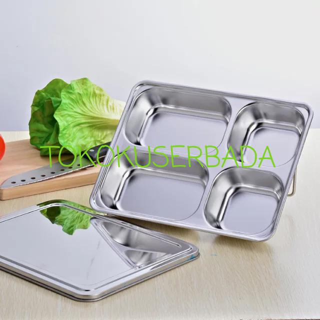 Jual Food Tray Lunch Box Bento Set Sekat 4 & Cover Full Stainless Steel ...